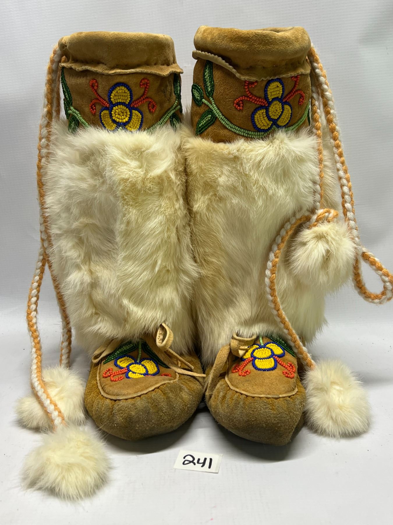First Nations Beaded Footwear Mukluks Foot Approx: 10x3.25" 12"T