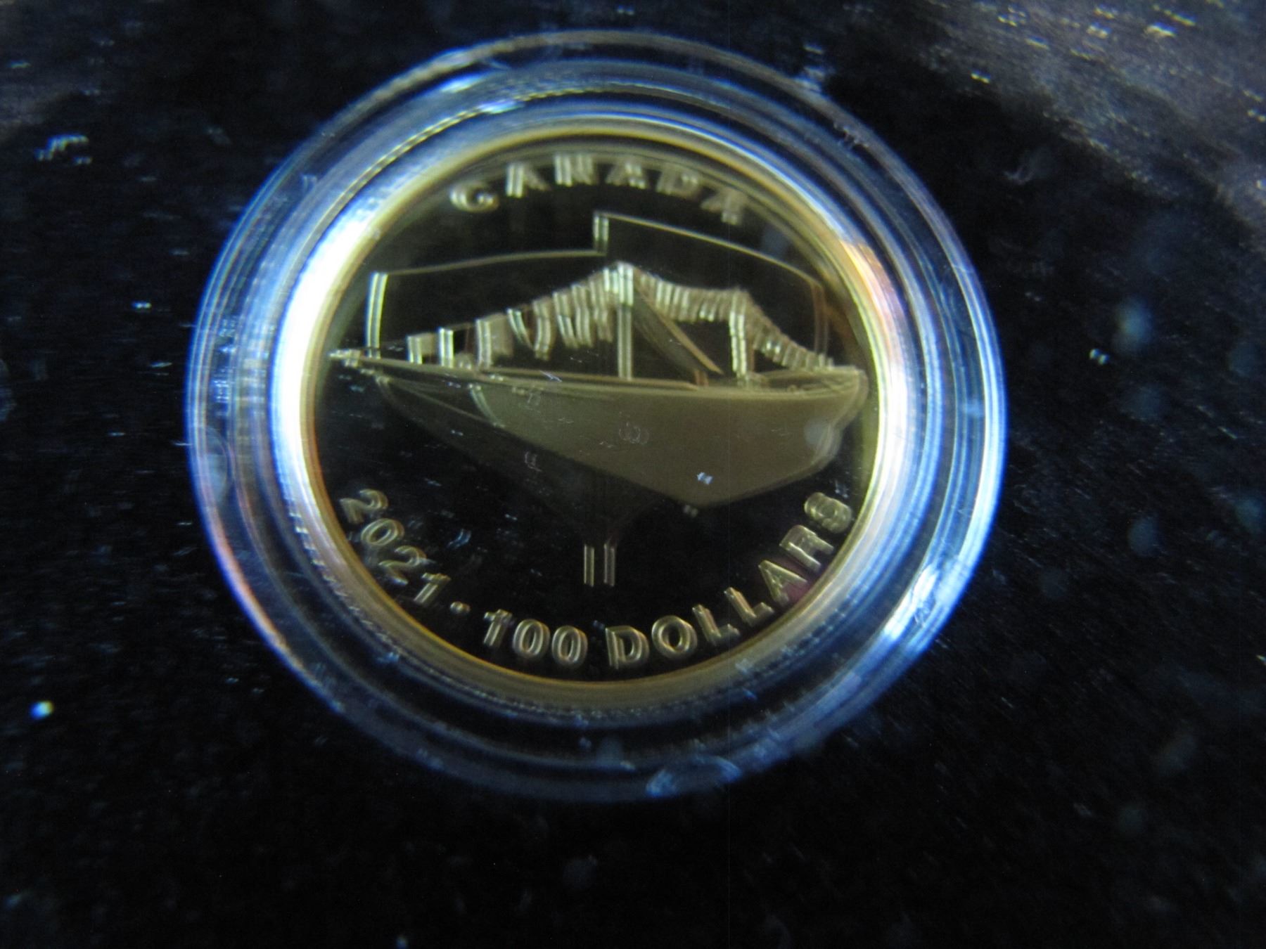 2021 $ 100 Pure Gold Coin, 100th Anniversary of Bluenose the Launch ...