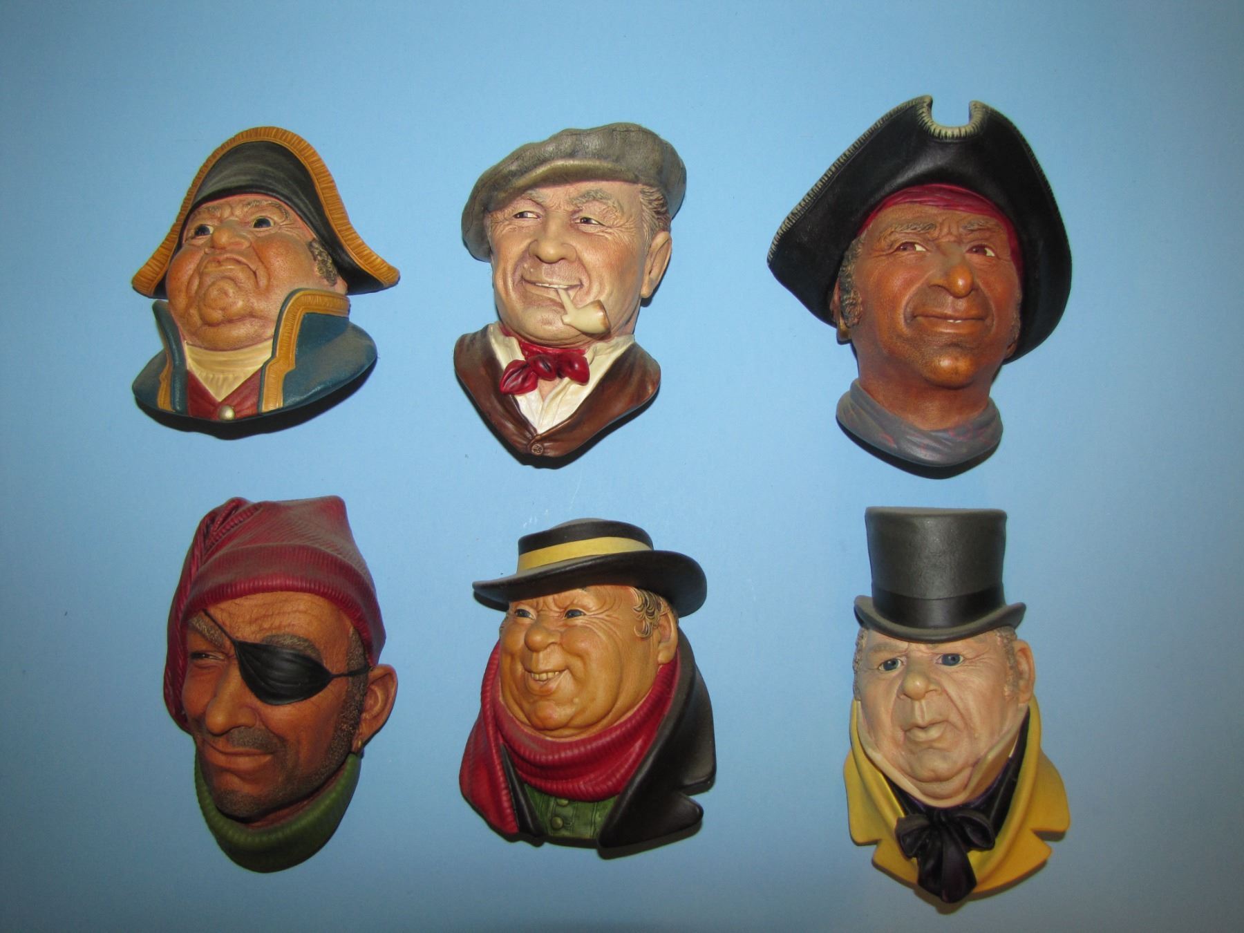 set of 6 vintage Bossons chalkware heads