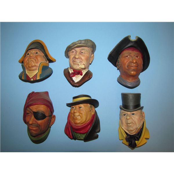 set of 6 vintage Bossons chalkware heads