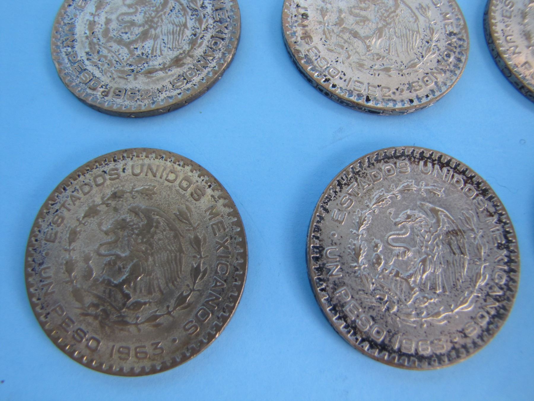 set of 6 Mexican pesos, 3 are 1962 and three are 1963