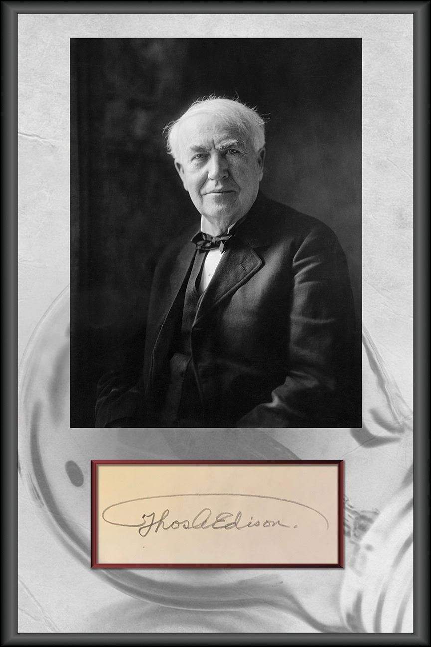 Signed Thomas Edison Signature Cut & Photograph Display
