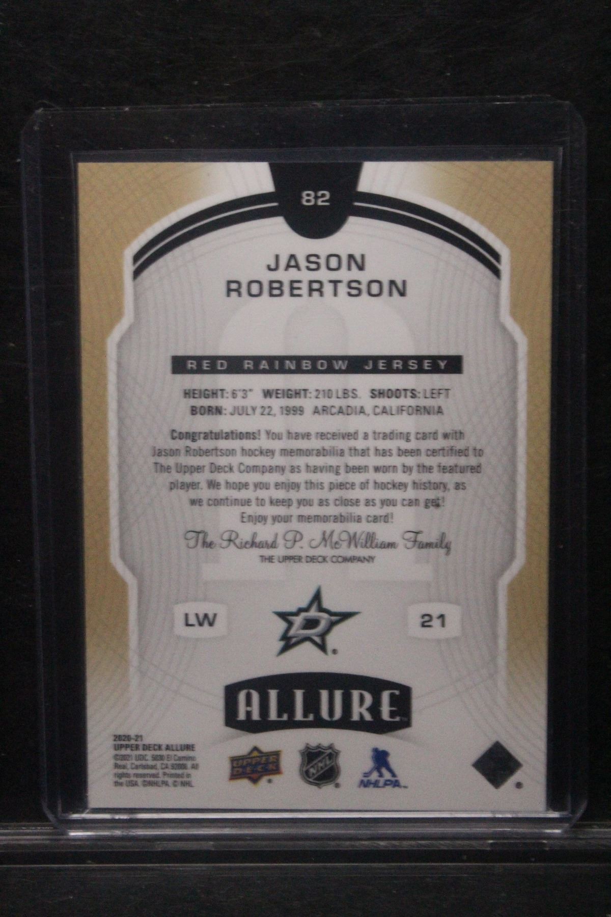 20-21 UD ALLURE JASON ROBERTSON PATCH CARD