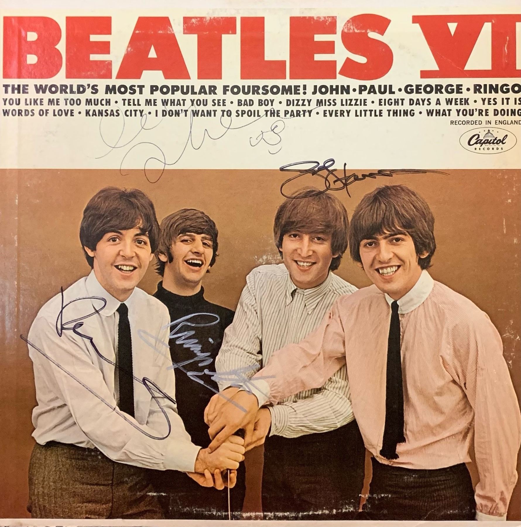 All 4 Beatles Signed The Beatles VI Album Cover