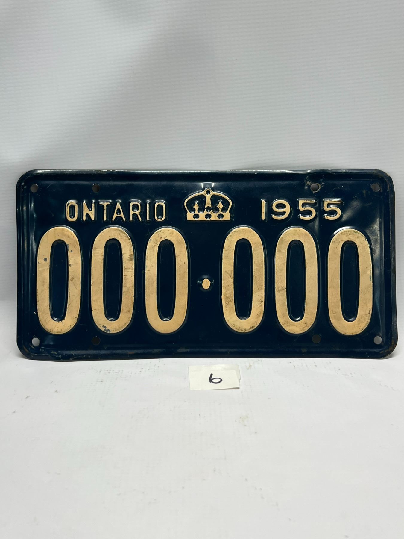 1955 Ontario Sample License Plate approx: 12"x6" (see description)