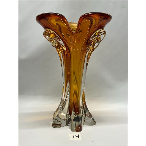 Vintage Heavy Art Glass Vase Gold/Amber Unmarked Approx: 10"T 6.5"W