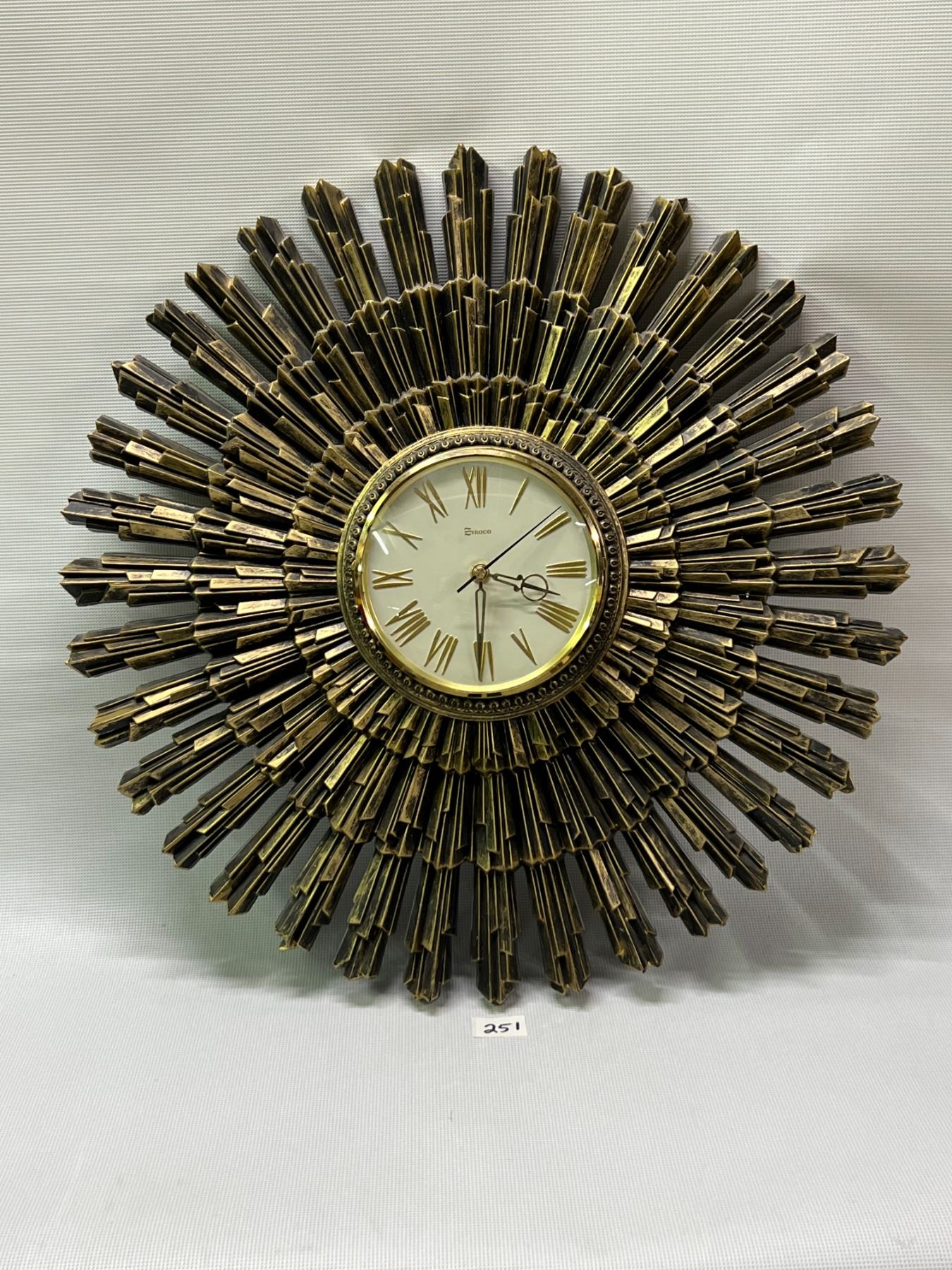 Mid Century Syroco Brutalist Starburst Plastic Wall Clock Large Works 22.5"