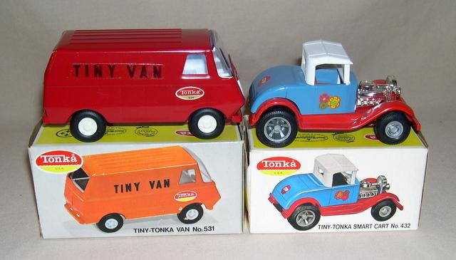 (2) Tiny- Tonka Toys--1970 Red Tiny Van & 1971 Smart Cart Hot Rod