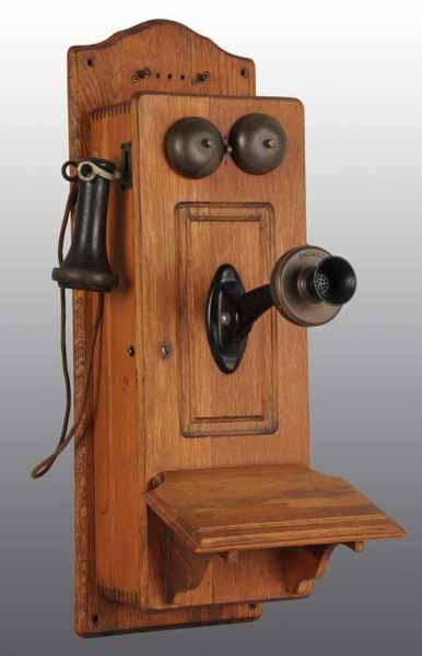 Wooden Wall Telephone & Crank with Bells.