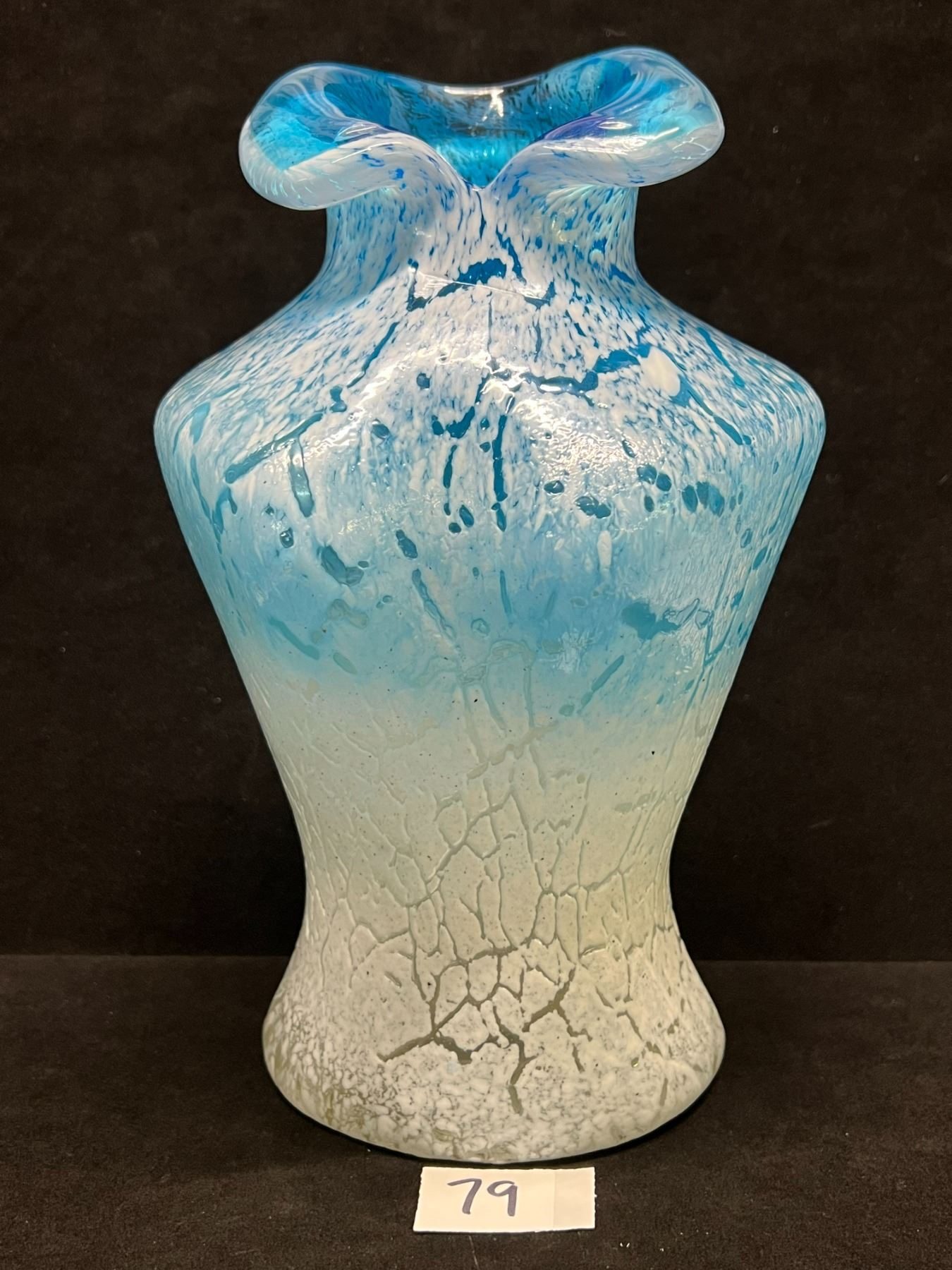 Heavy Art Glass Bust Chest Vase Blue / White Approx: 10"T 6.25"W