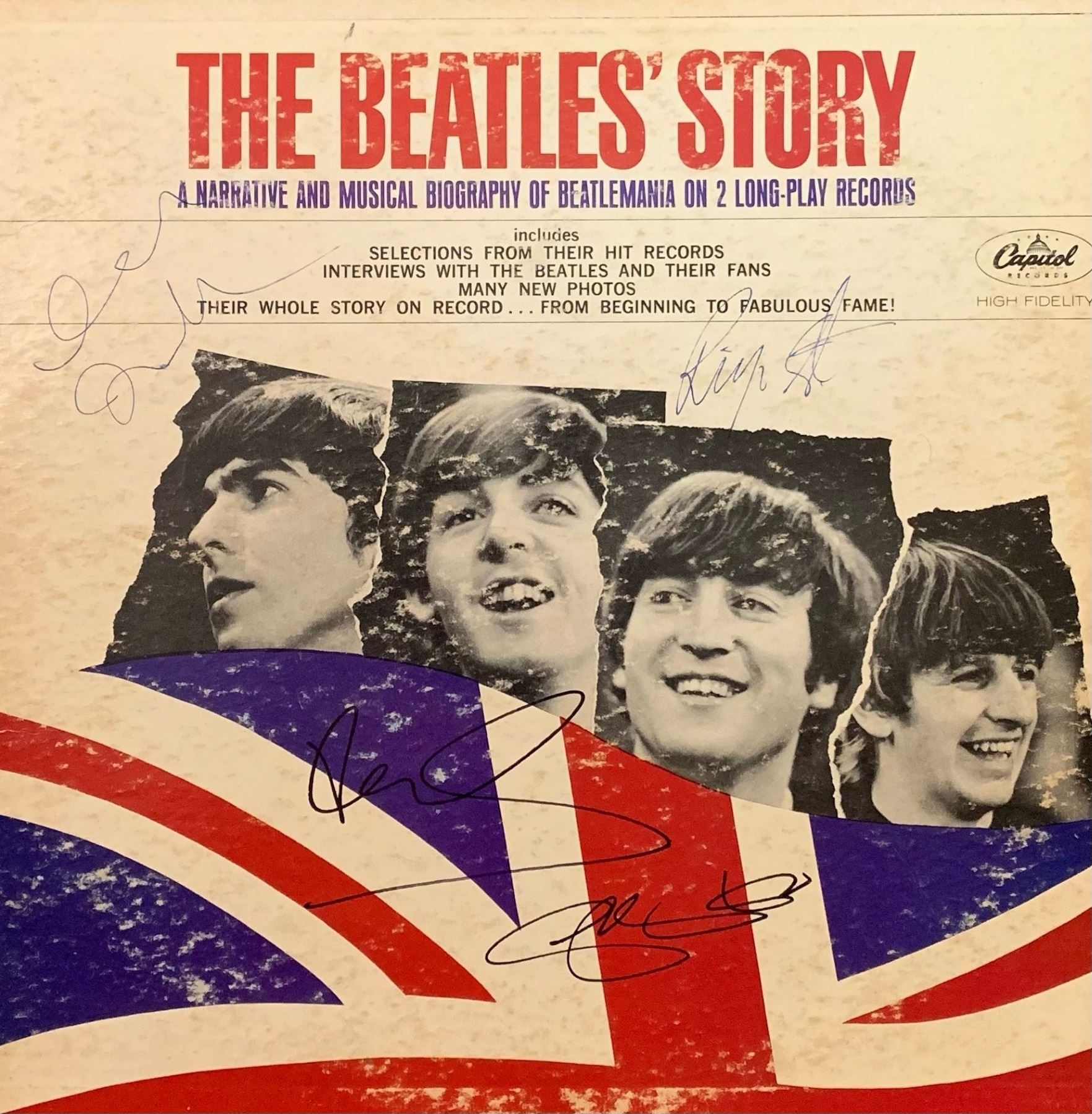 RARE All 4 Beatles Signed The Beatles Story Album Cover