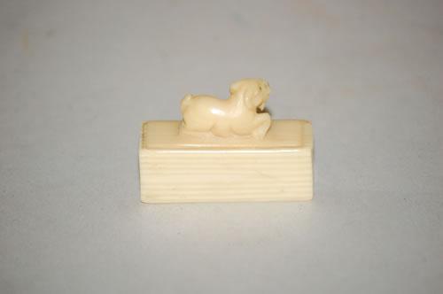 MINIATURE CARVED IVORY SLIDE TOP BOX W/ DICE