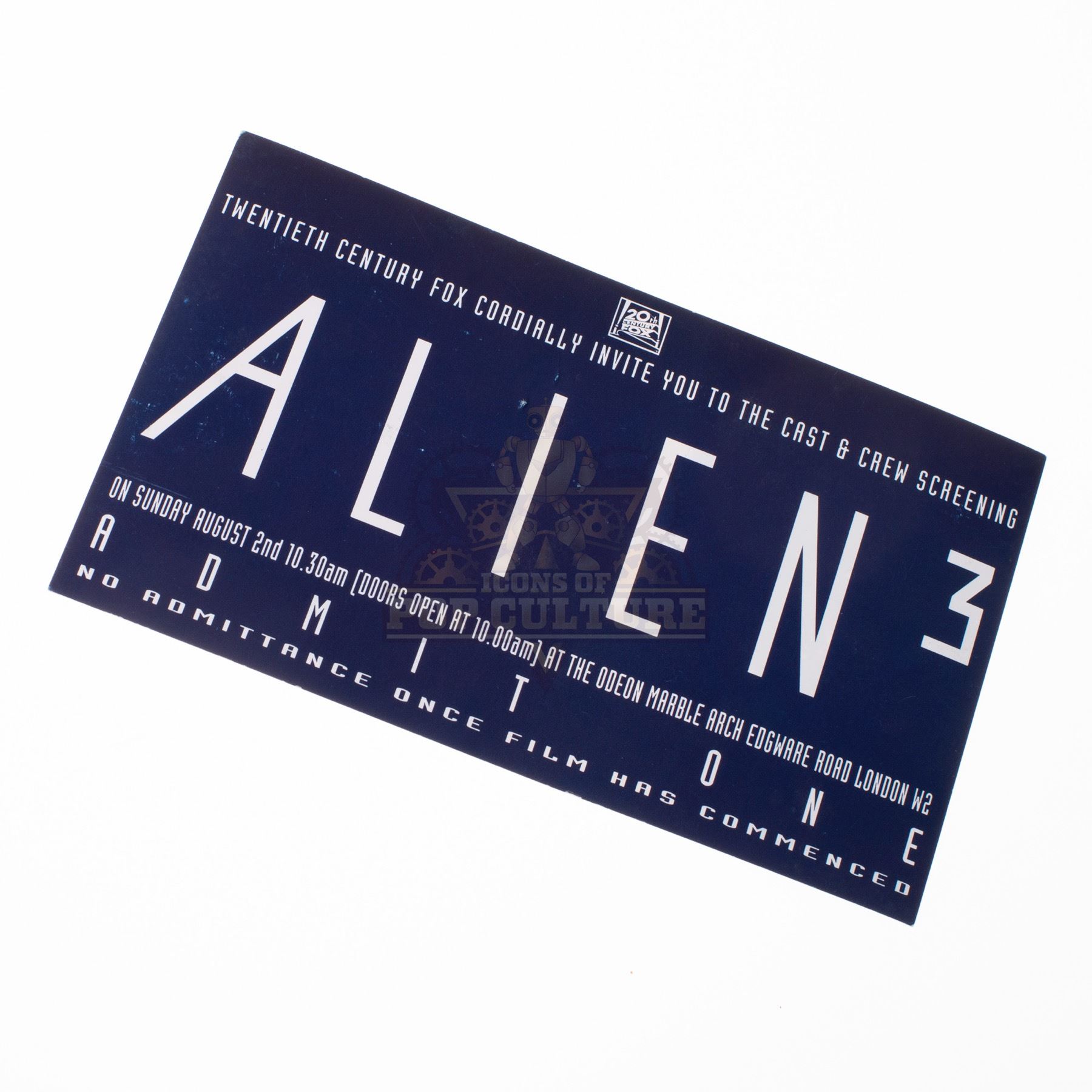 Alien 3 – Original Cast & Crew Screening Ticket – A892