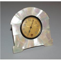 GERMAN MOTHER OF PEARL ALARM CLOCK, 3 1/2"