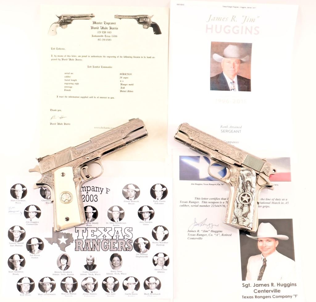 Texas Ranger Engraved Colt 1911 Pair D.W. Harris