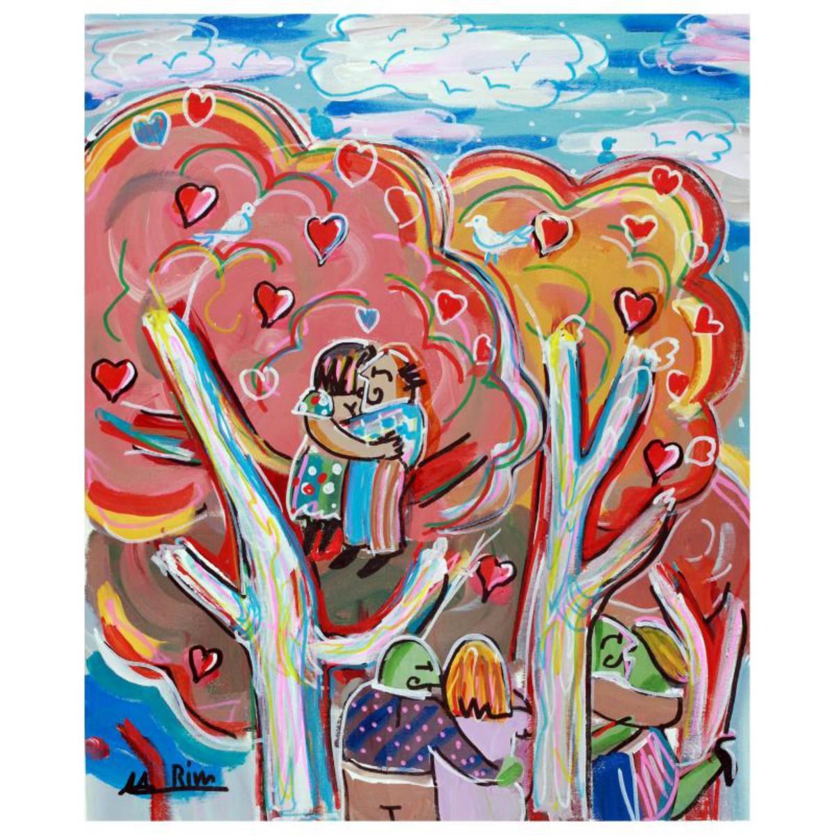 Rina Maimon, "Romance & Love Birds " Hand Signed Original Acrylic ...