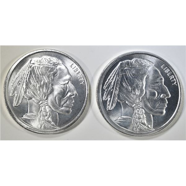 2-ONE OUNCE .999 SILVER BUFFALO/INDIAN ROUNDS