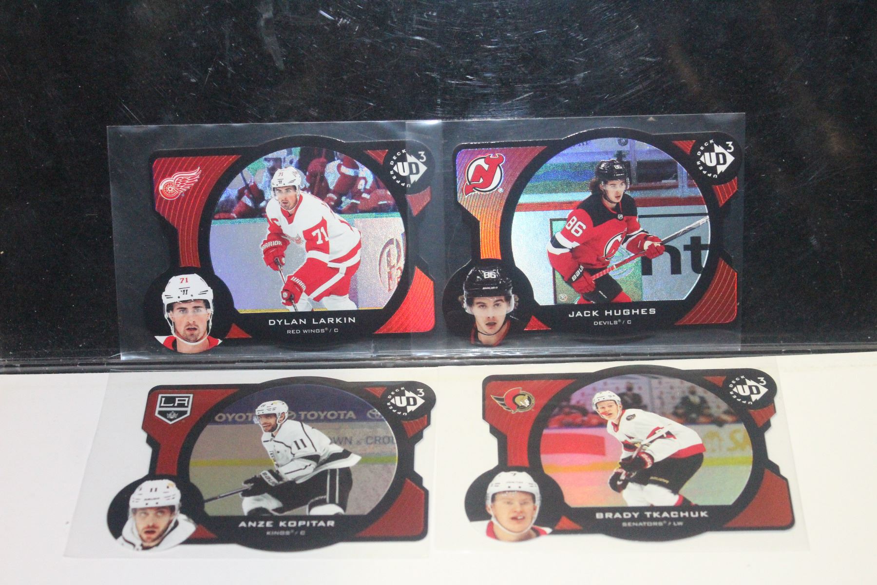 20-21 UD Extended Lot of 4 UD3 Cards Larkin, Jack Hughes, Kopitar ...