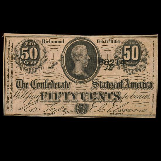 1864 Scarce Confederate 50 Cent Note (COI-3094)