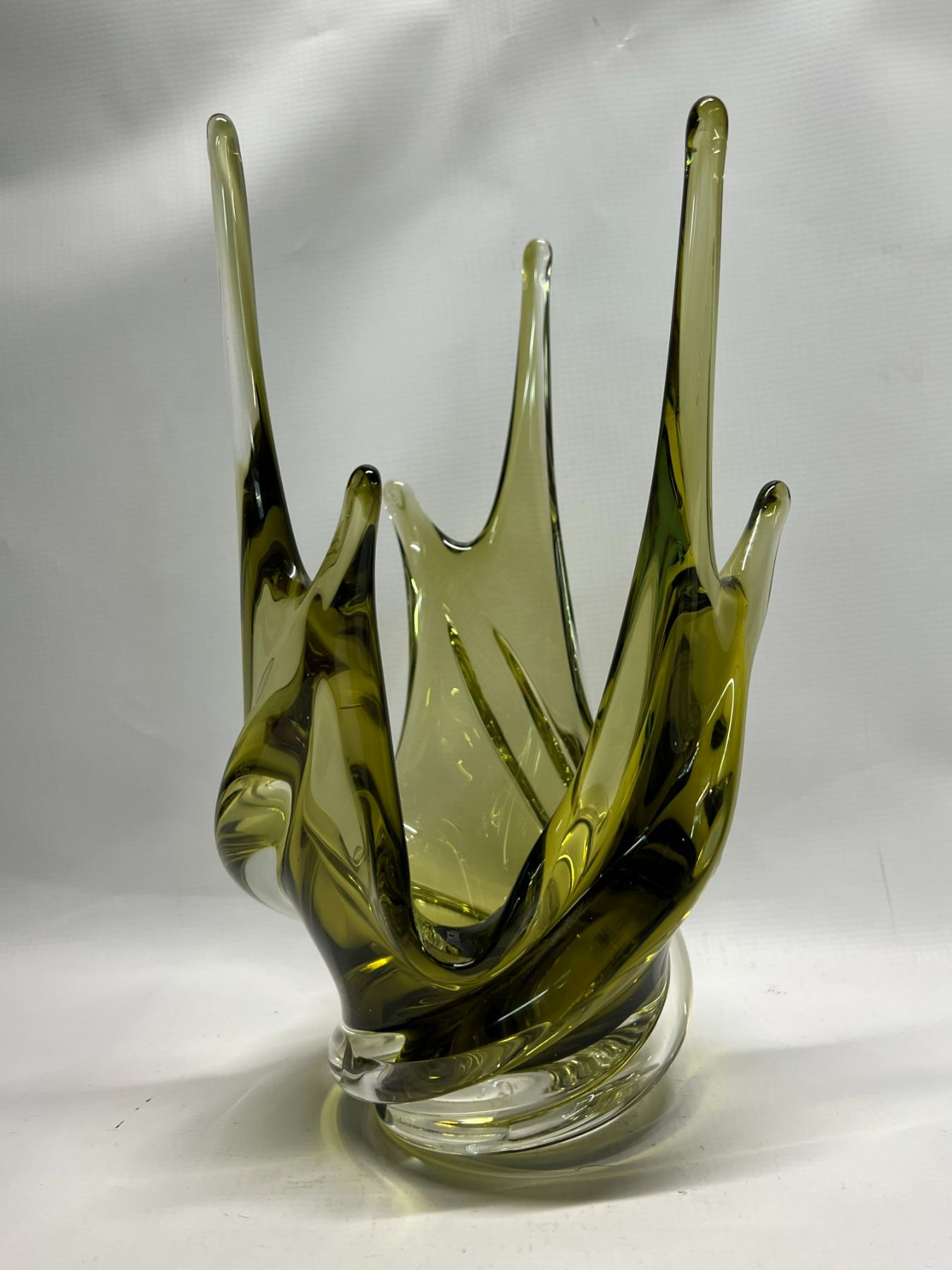 Signed Chalet Canada Art Glass "Splash" Vase Green (see descrip)