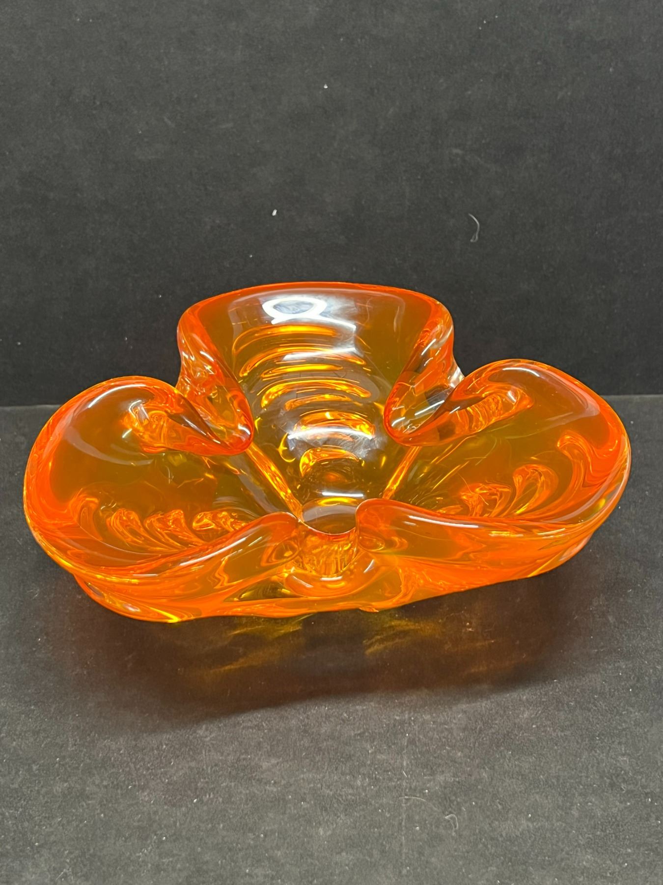 Unsigned Art Glass Bright Orange Ashtray (see descrip)