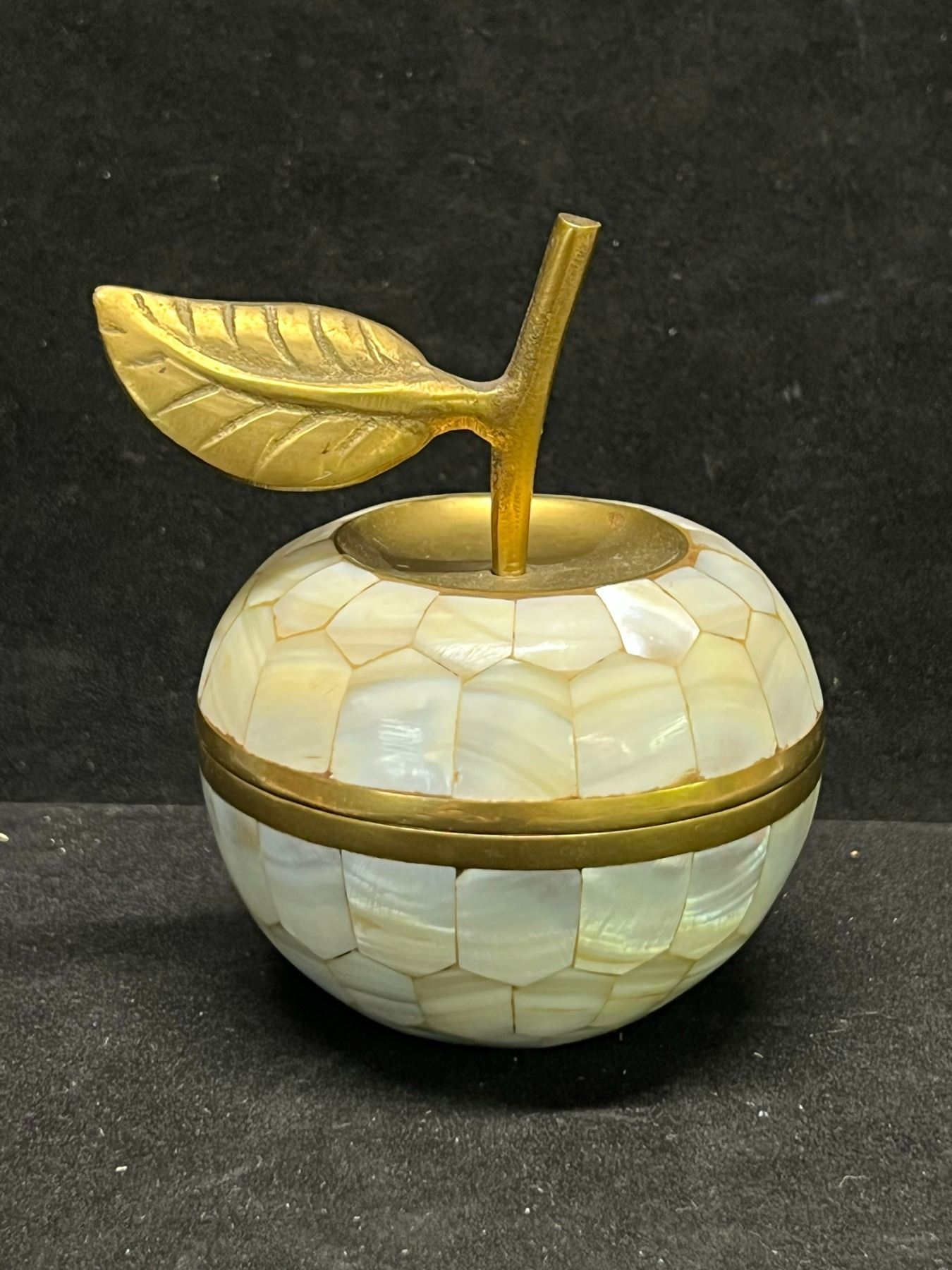 Vintage Brass / Mother Pearl Trinket Box / Paperweight 4"T 3"W