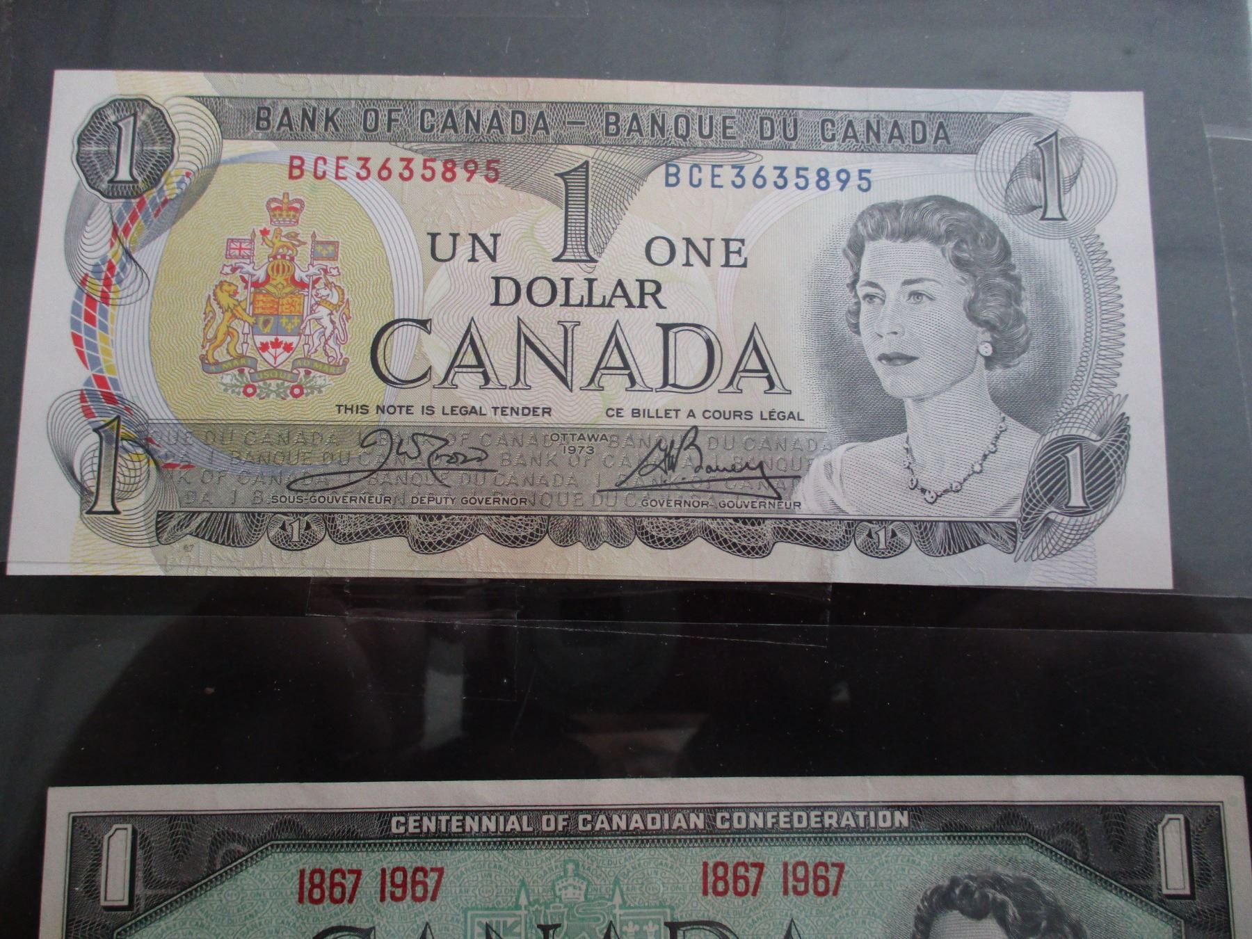 1973, 1967 NO SERIAL NUMBER & 1967 SERIAL NUMBER LAST OF CANADA $1 BILLS