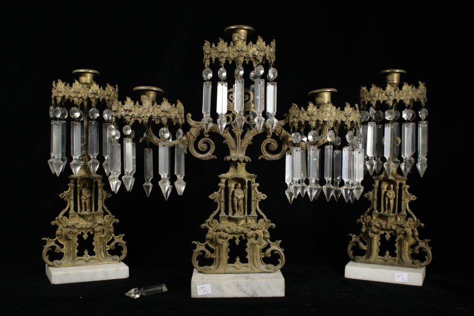 A 19th Century Three Piece Gilt Brass Figural Girandole Set with