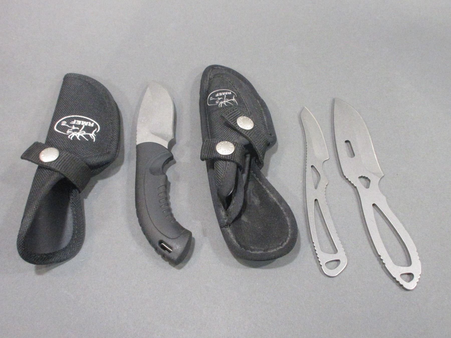 3 RMEF Buck Knives With Sheaths- 3" Blade- 4.25" Black Handle- 6.75 ...