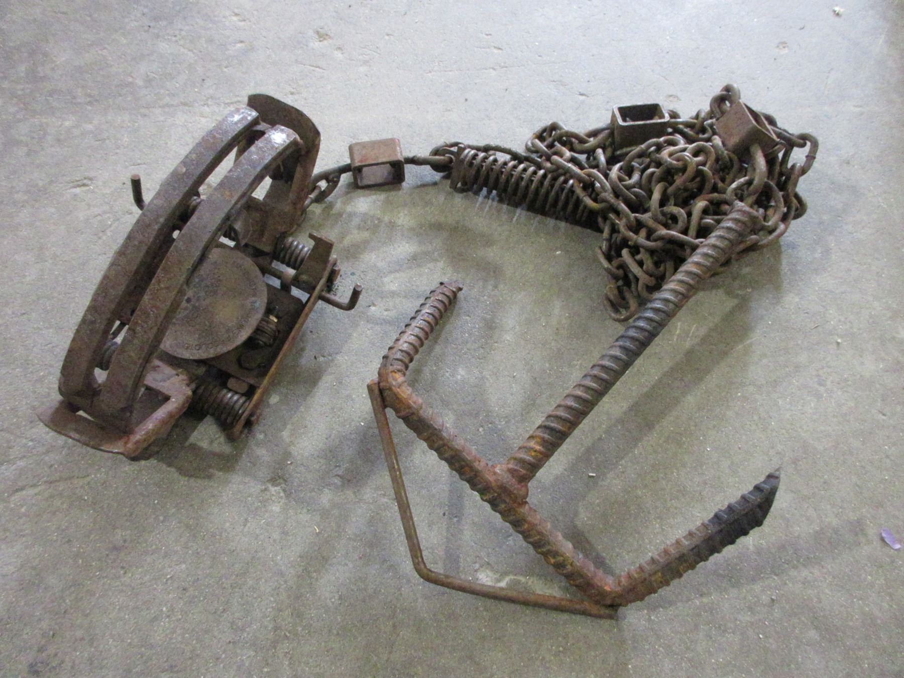 6 MB 750 Wolf Traps- 4 Coiled- Laminated Offset Jaws- 11' Of Heavy ...