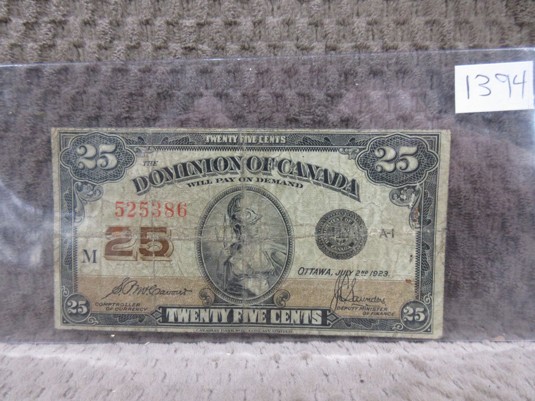 1923 Canadian 25 Cent Bill - Shinplaster