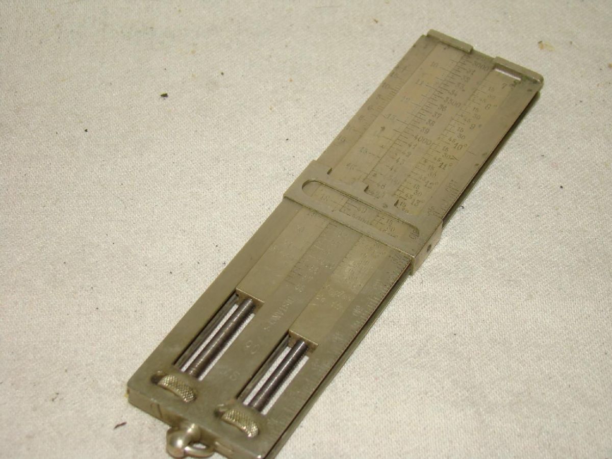 Steel Artillery Slide Rule with Screw Adjustments