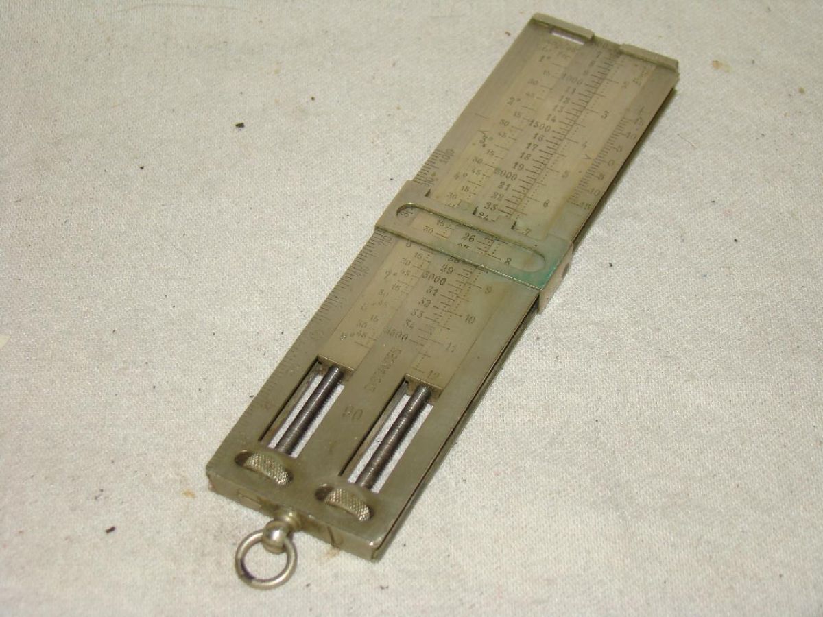 Steel Artillery Slide Rule with Screw Adjustments