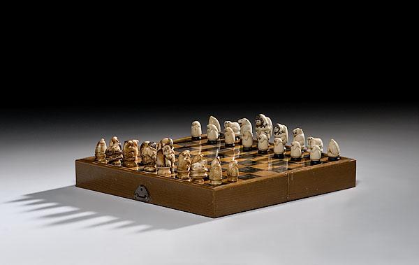 Eskimo Carved Walrus Ivory Chess Set,