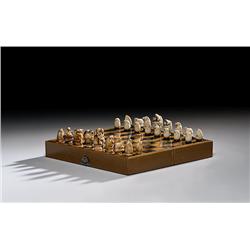 Eskimo Carved Walrus Ivory Chess Set,