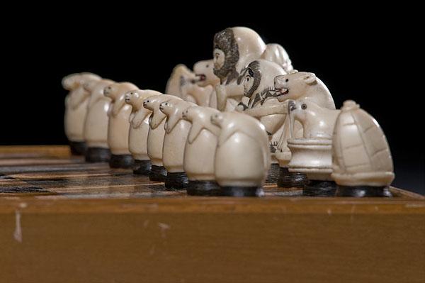 Eskimo Carved Walrus Ivory Chess Set,