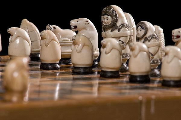 Eskimo Carved Walrus Ivory Chess Set,