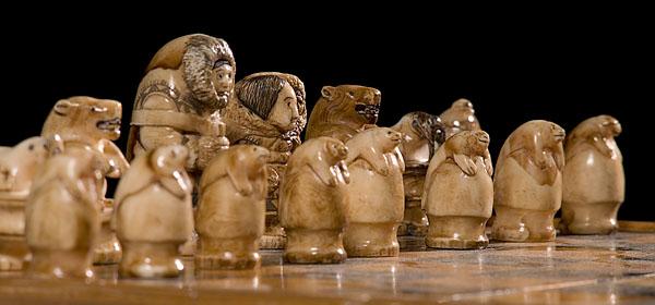 Eskimo Carved Walrus Ivory Chess Set,