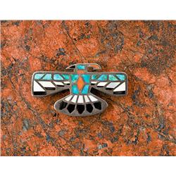 Zuni Deco Channel Inlay Thunderbird Bolo/Pin,