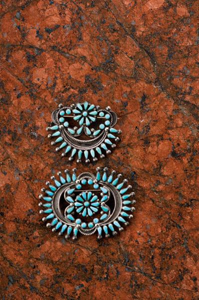 Matched Pair of Zuni Needlepoint Pins,
