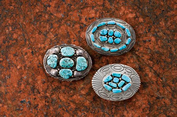 Signed Navajo Turquoise Cluster Belt Buckles,