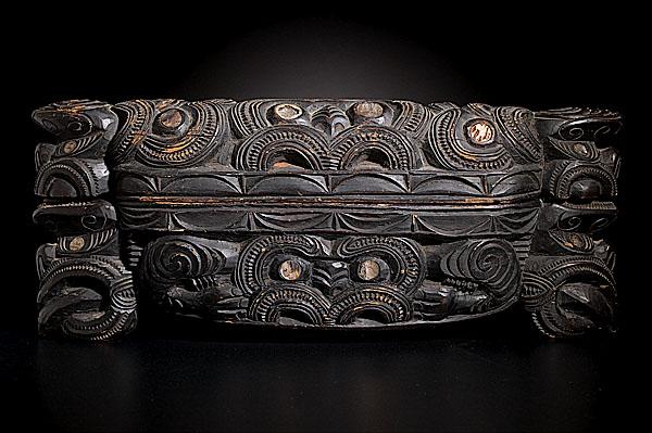Maori Elaborately Carved and Inlaid Trinket Box,