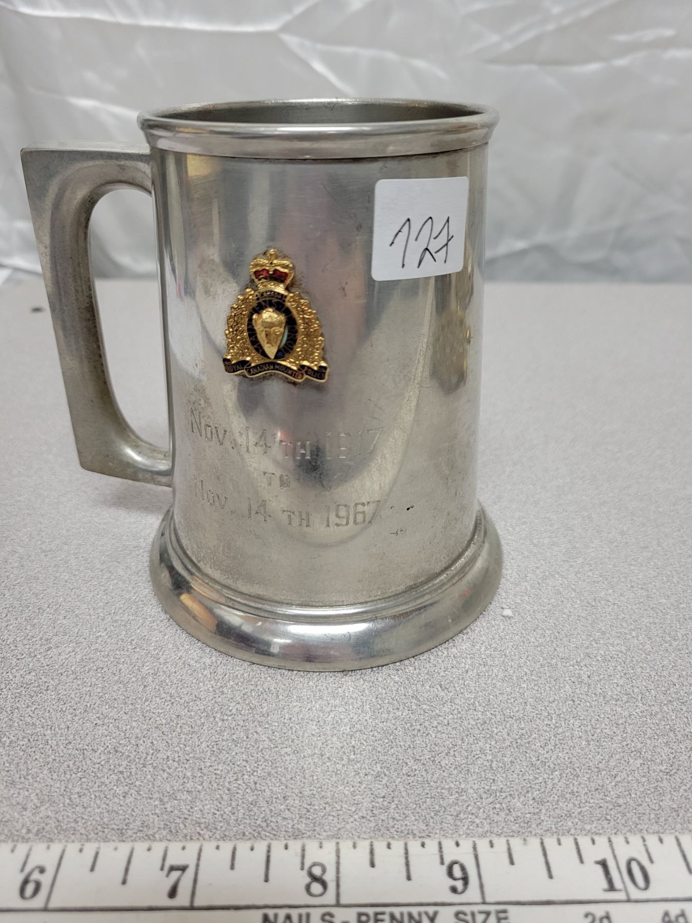 RCMP commemorative mug with crest Nov 14 1917-1974 Buffalo Head