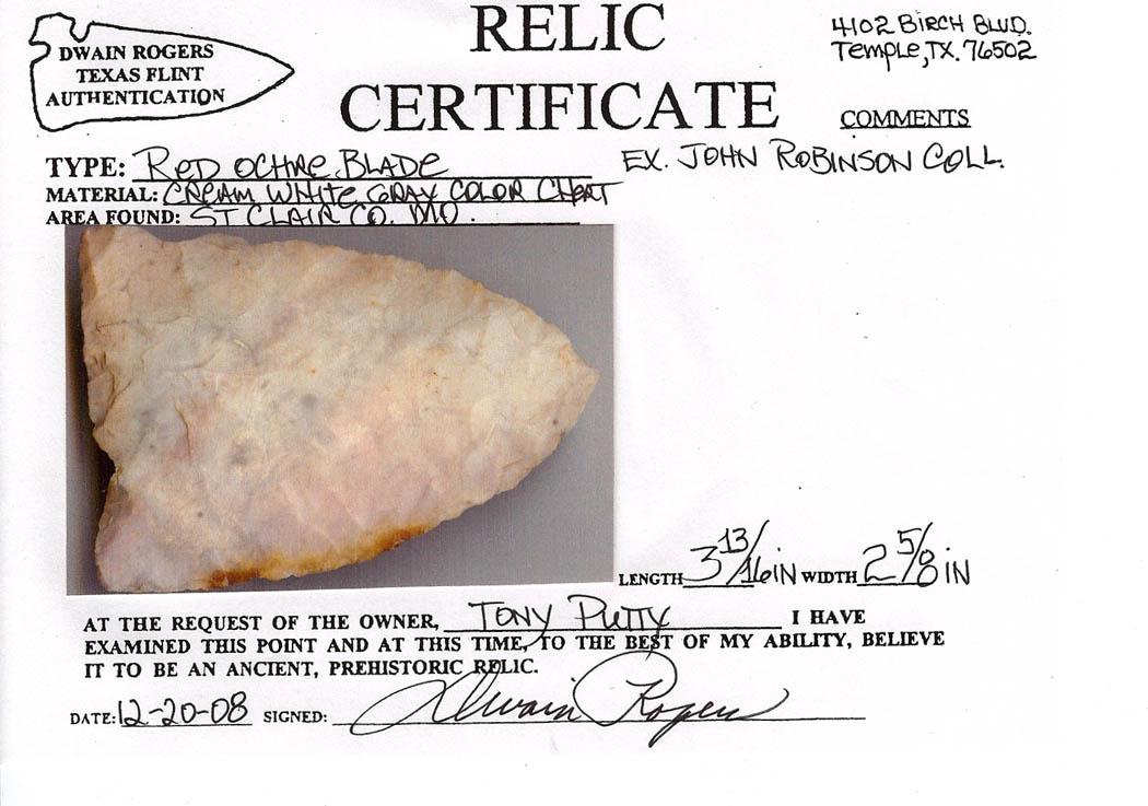 Red Ochre Blade, Rogers COA