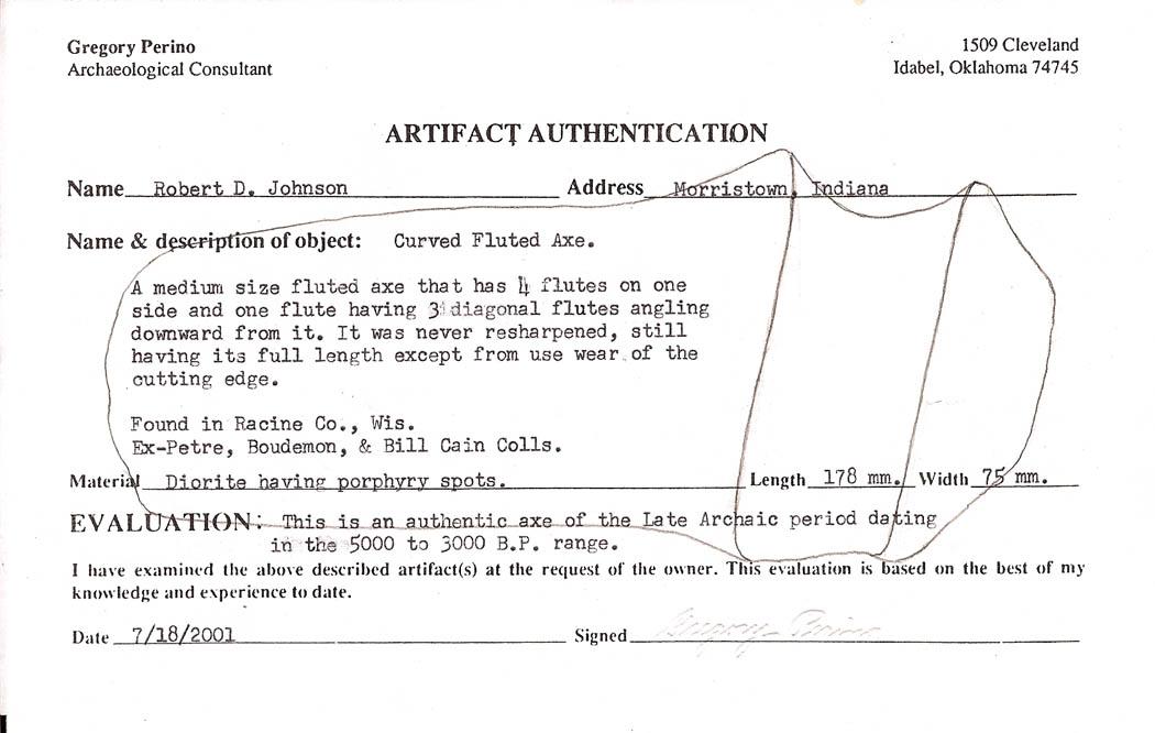 Fluted WI Ax Axe, Perino COA