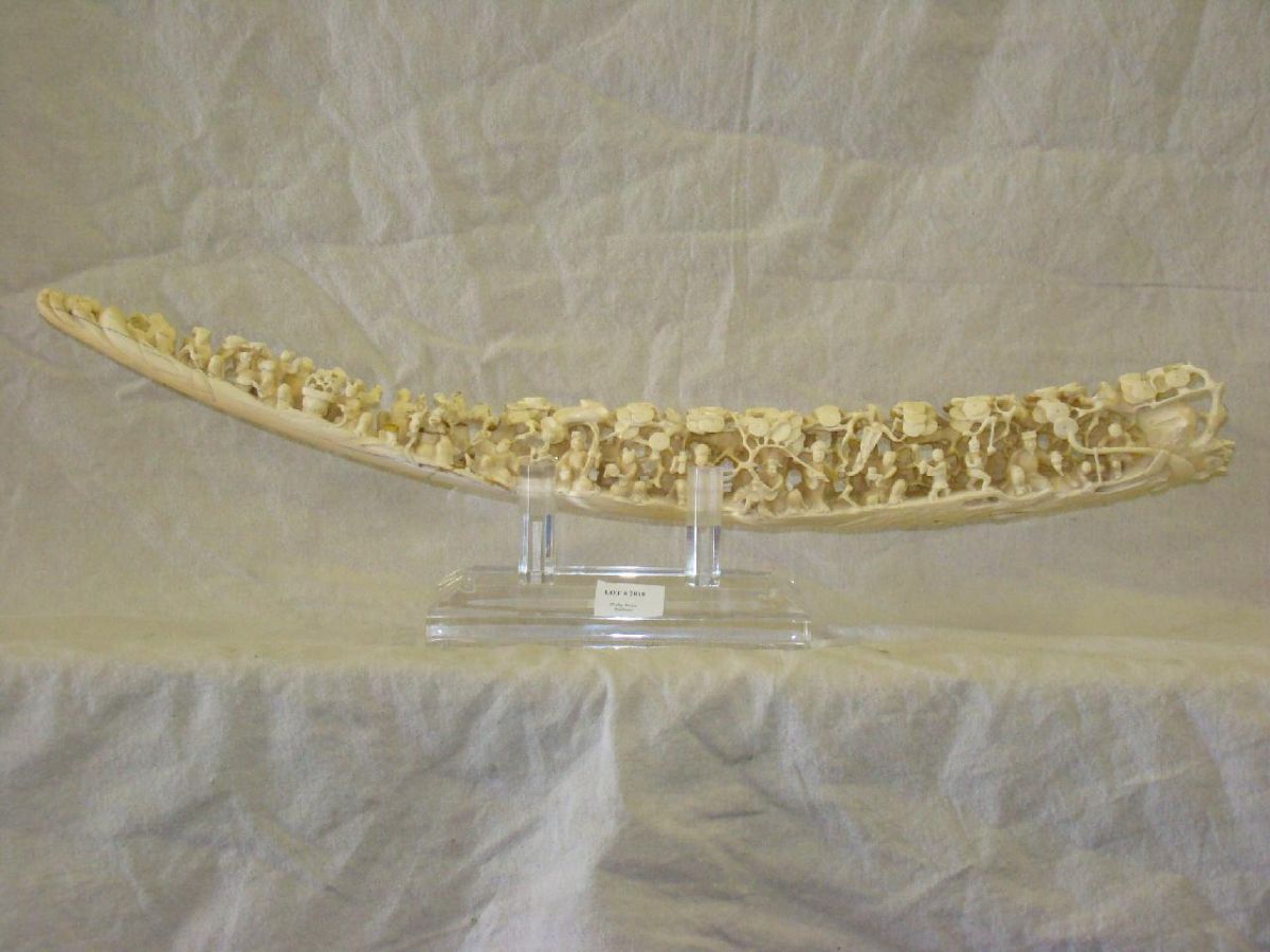 Hand Carved Oriental Ivory Tusk