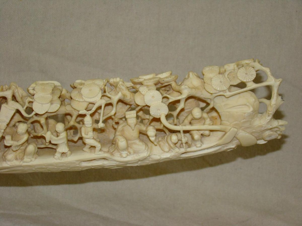 Hand Carved Oriental Ivory Tusk