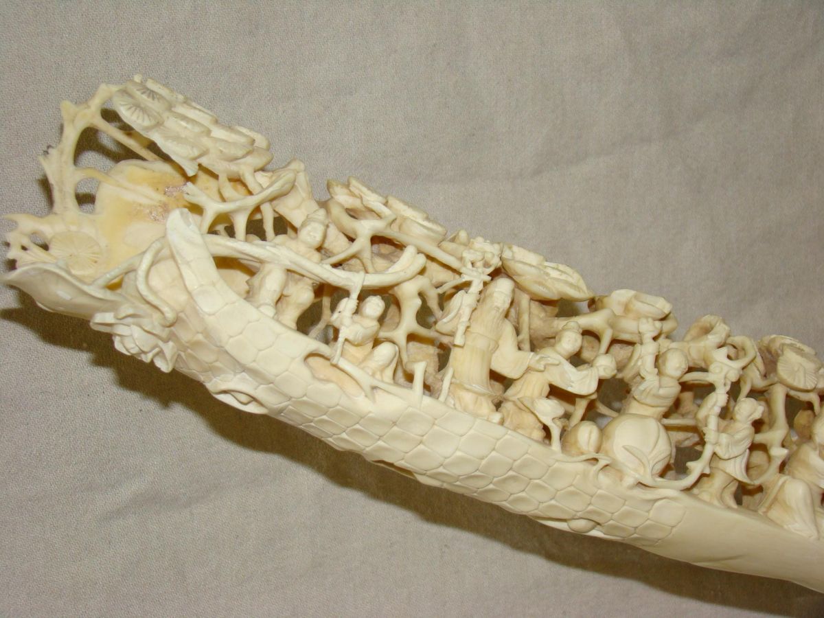Hand Carved Oriental Ivory Tusk