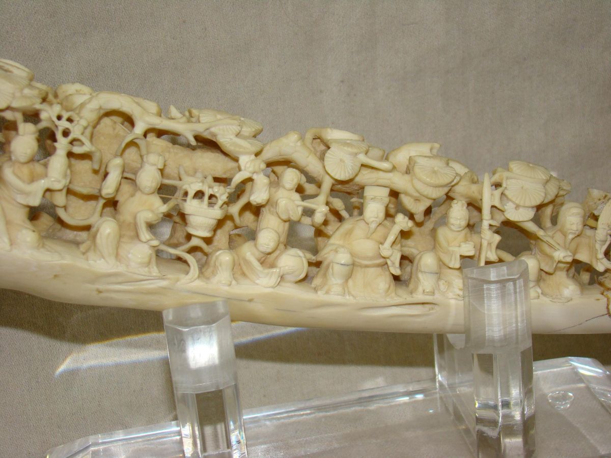 Hand Carved Oriental Ivory Tusk