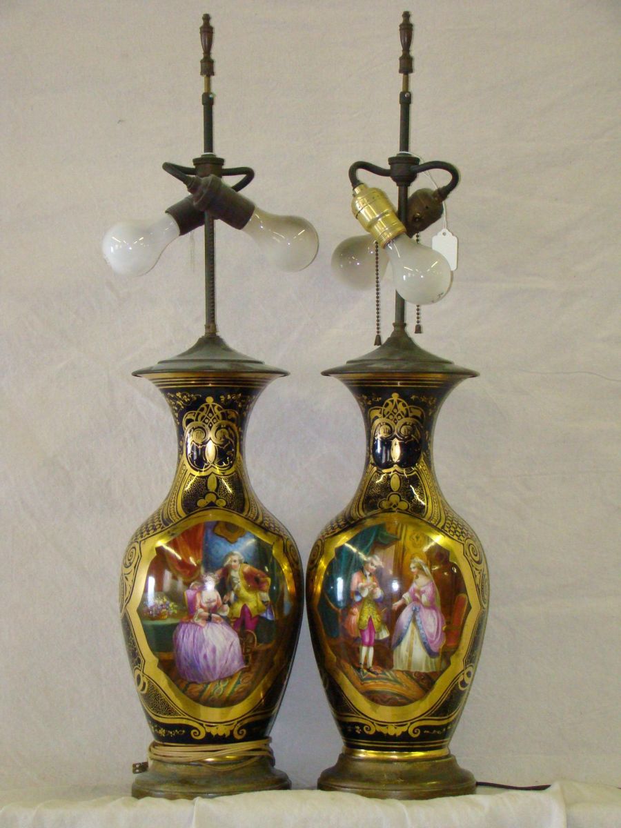 Pair of Antique Hand Painted Lamps